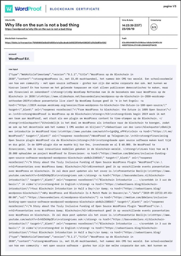 WordProof Timestamp - More trust, a safer internet